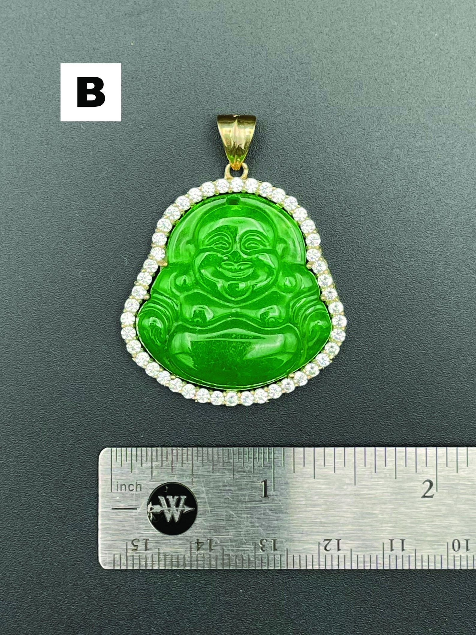 10k Gold Authentic Green Jade Laughing Buddha Pendant, Jade Charm With ...
