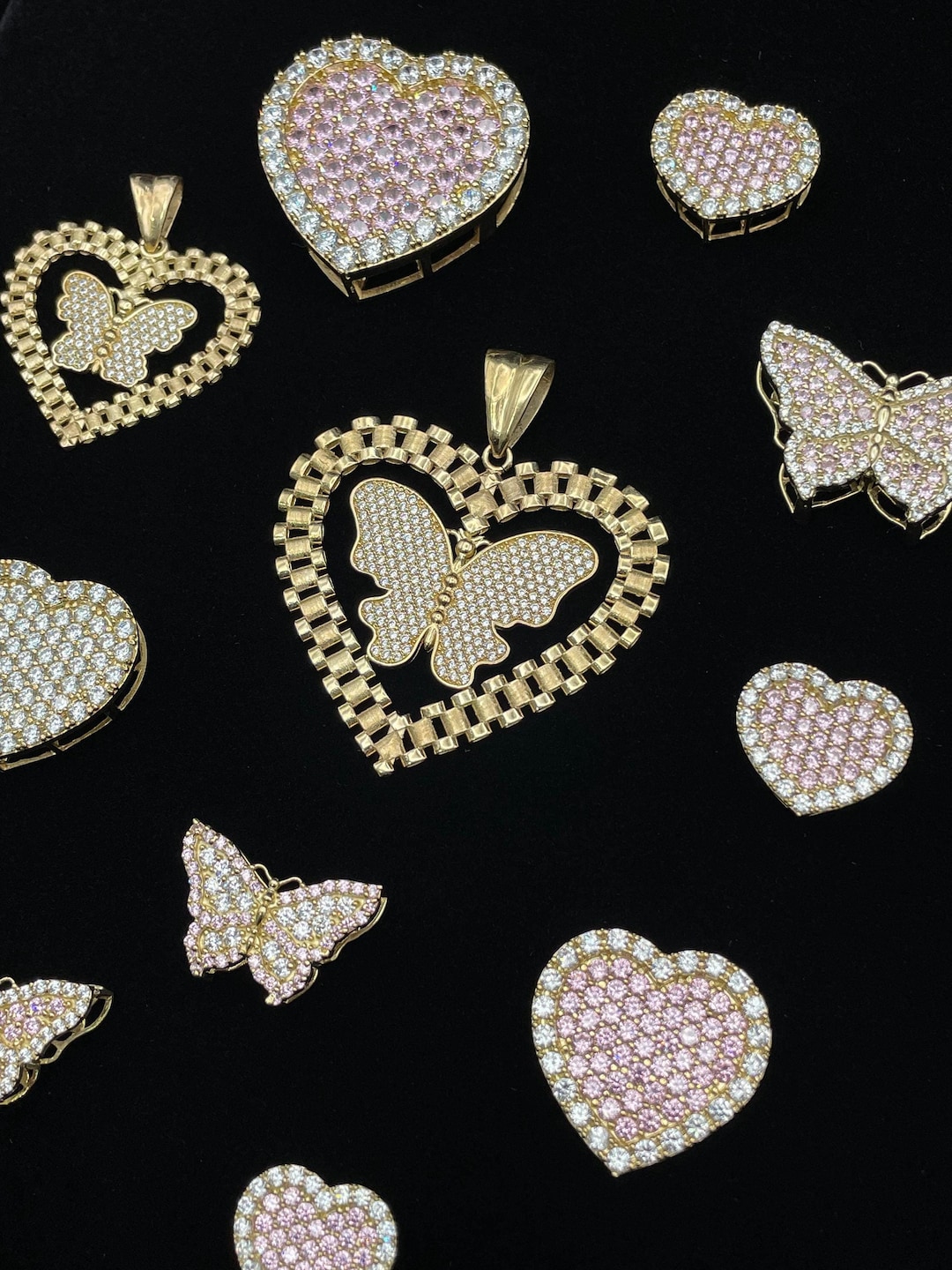 10k Gold Rolex Butterfly and Heart Pendant With CZ / Rolex Chain ...