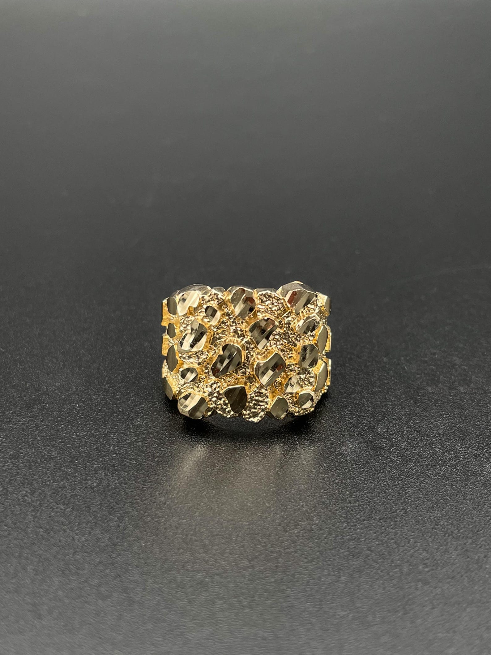 14k Gold Large Square Nugget Ring / Classic Nugget Ring / Men’s Ring ...