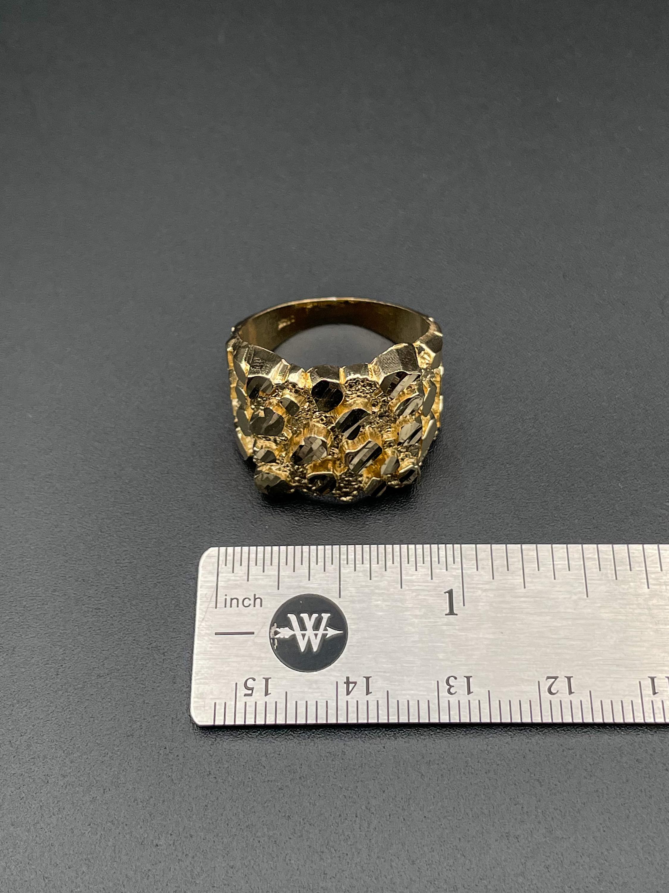 14k Gold Large Square Nugget Ring / Classic Nugget Ring / Men’s Ring ...