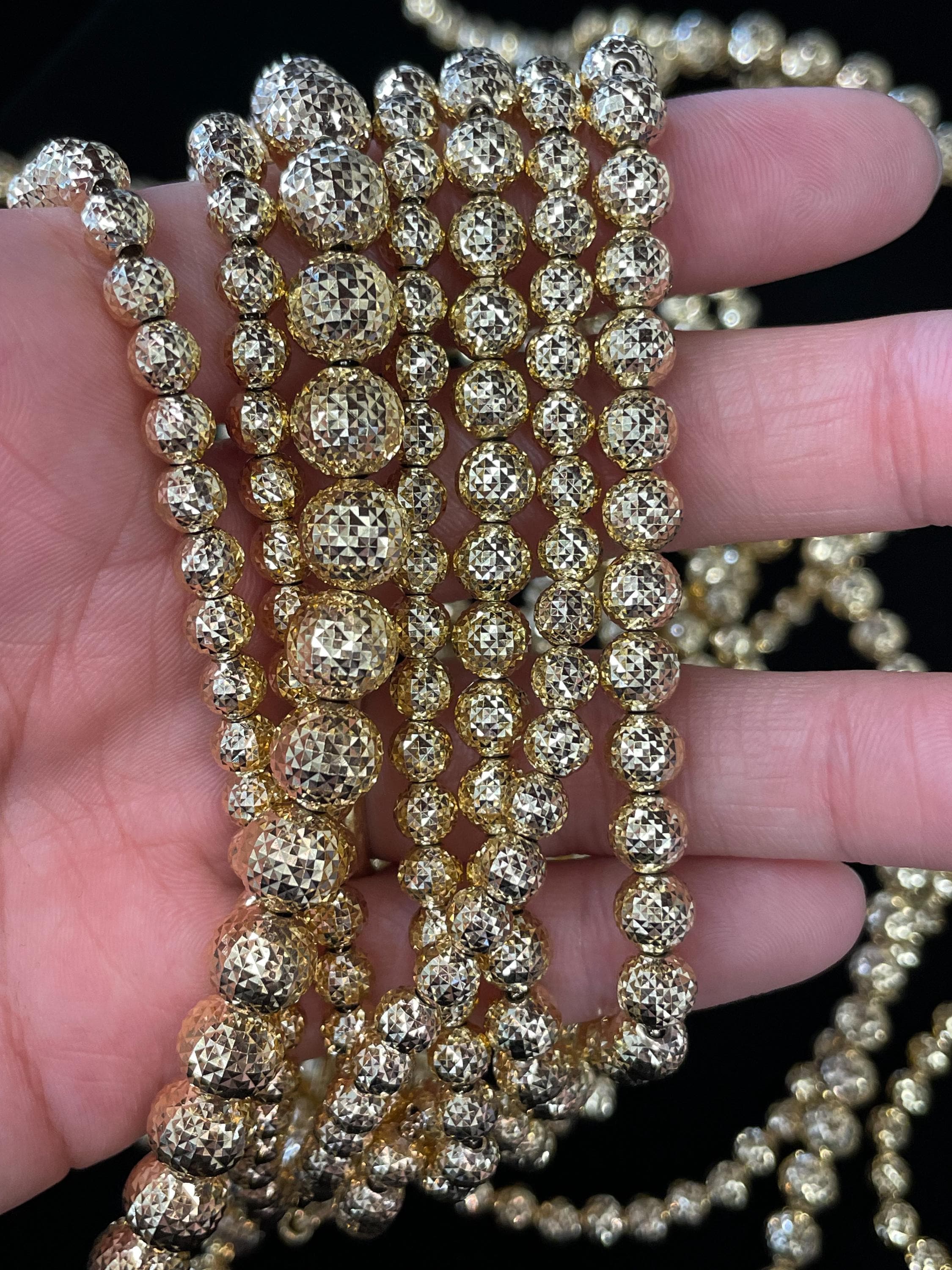 10k Gold Diamond Cut Beaded Chain / Moon Chain / Gold Ball Chain ...
