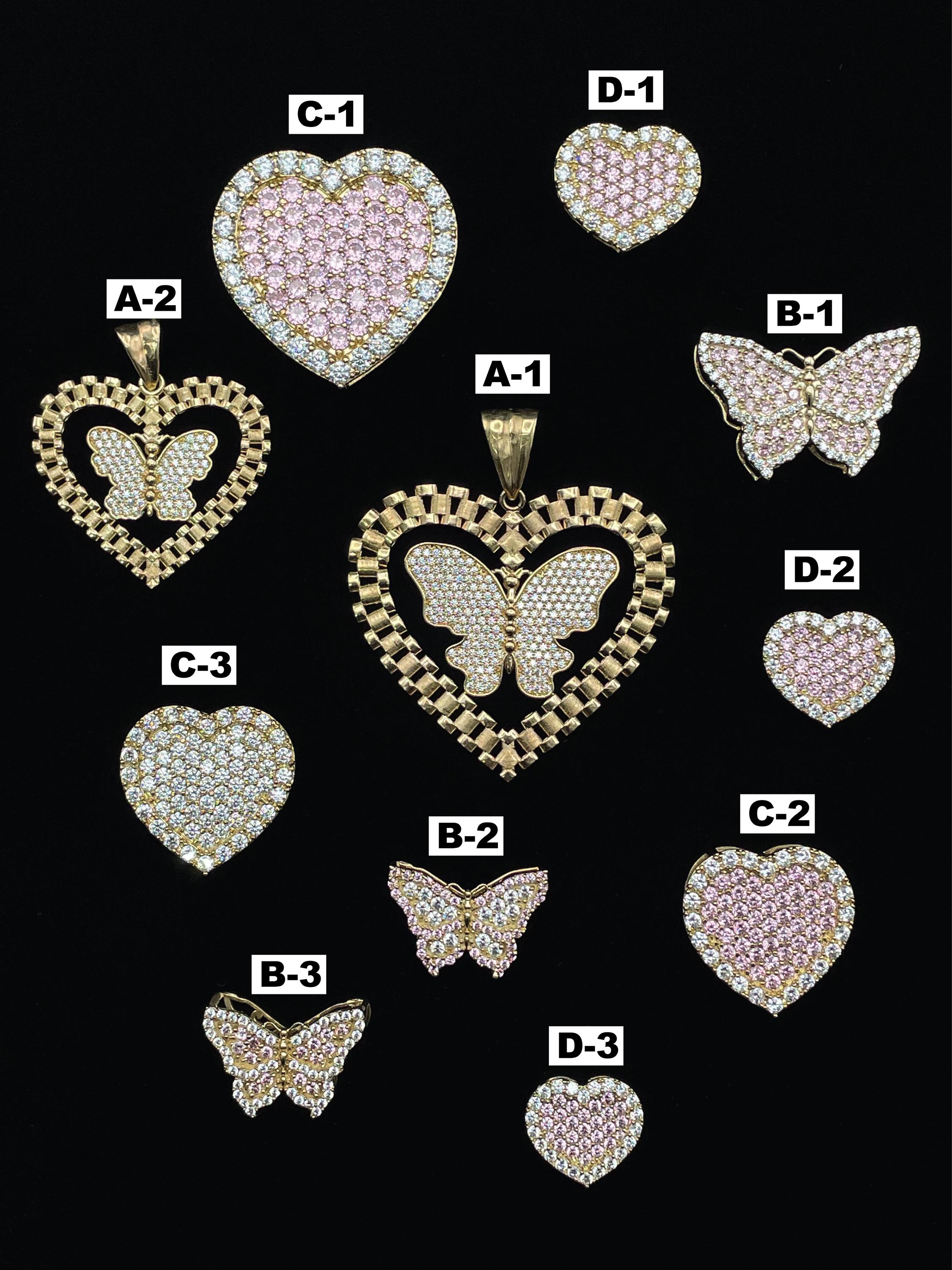 10k Gold Rolex Butterfly and Heart Pendant With CZ / Rolex Chain ...