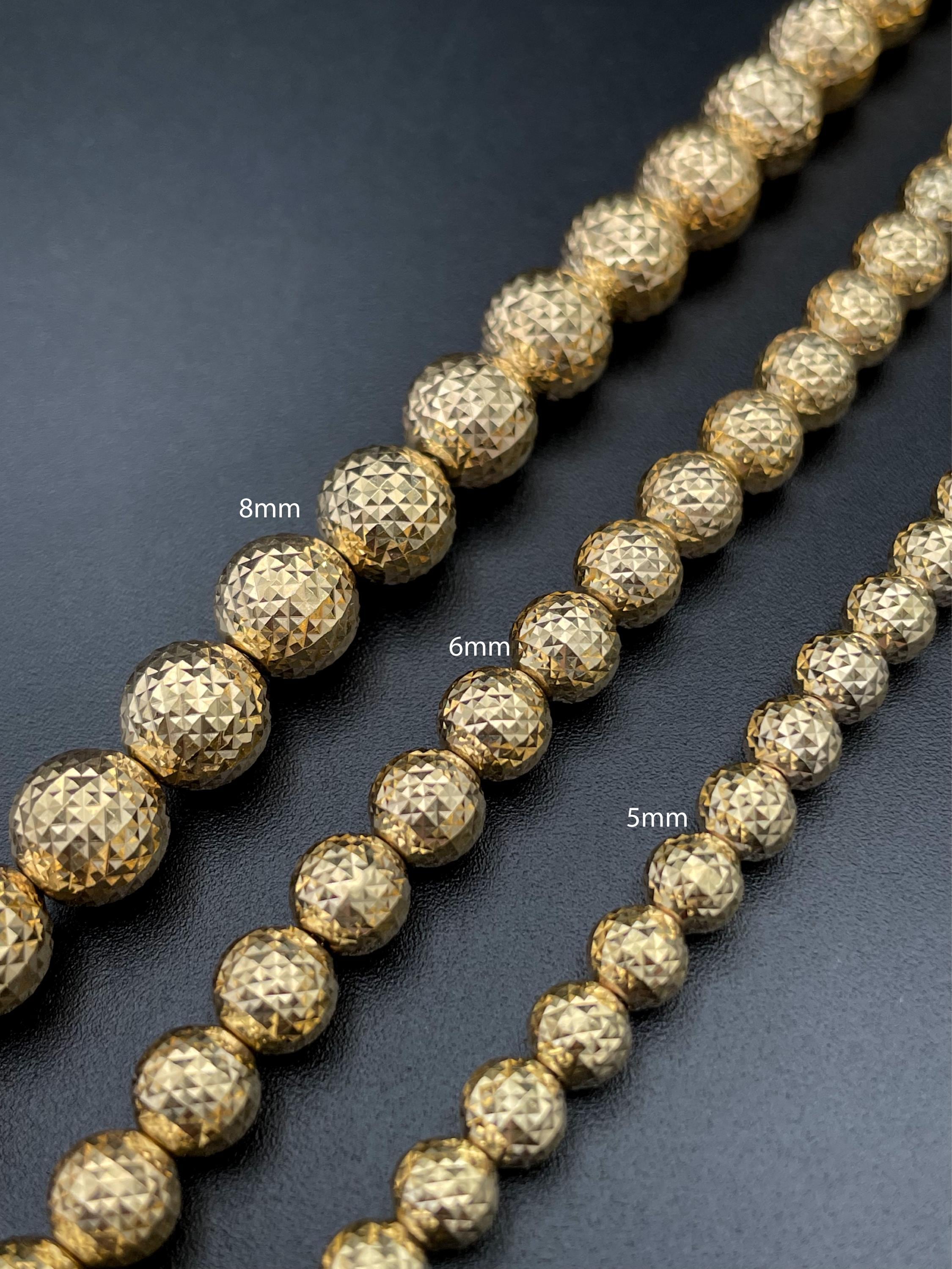 10k Gold Diamond Cut Beaded Chain / Moon Chain / Gold Ball Chain ...