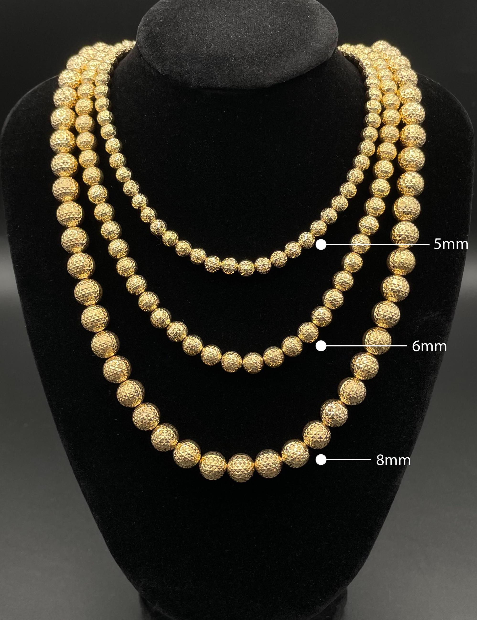 10k Gold Diamond Cut Beaded Chain / Moon Chain / Gold Ball Chain ...