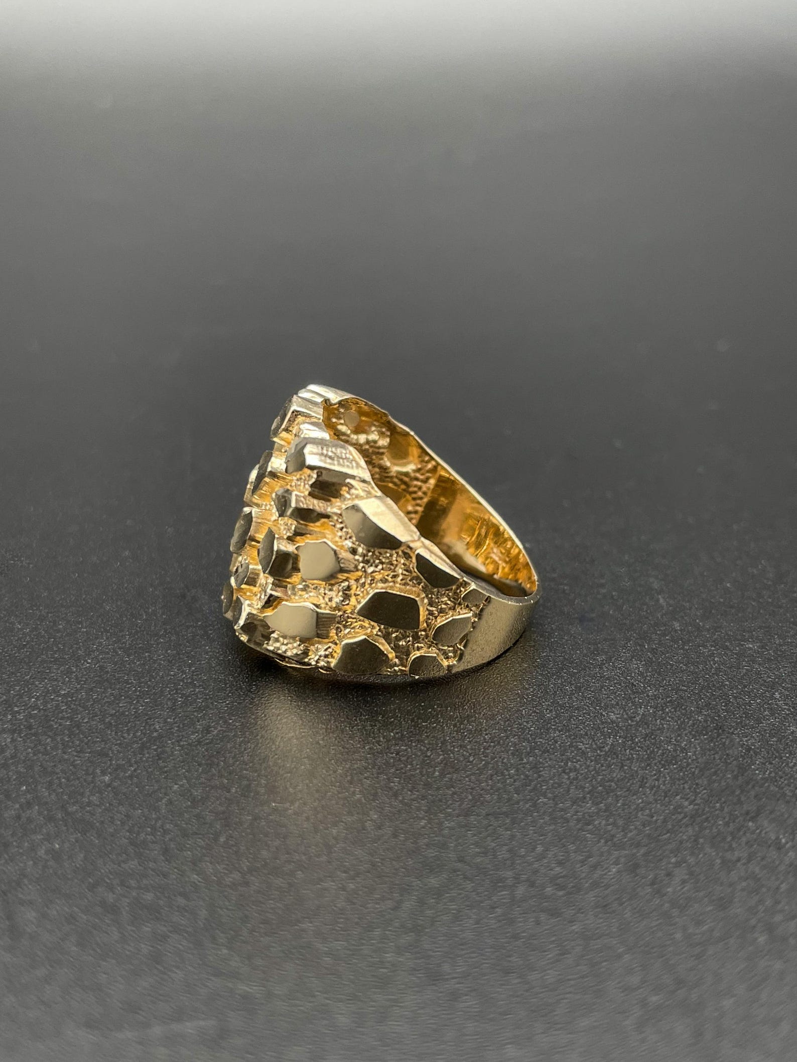 14k Gold Large Square Nugget Ring / Classic Nugget Ring / Men’s Ring ...