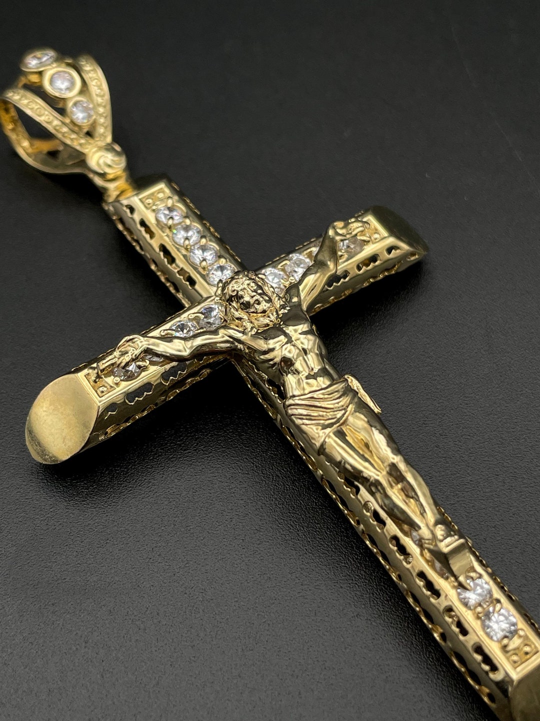 10k Gold Crucifix Pendant With CZ / 10k Gold Cross Pendant / Gold ...