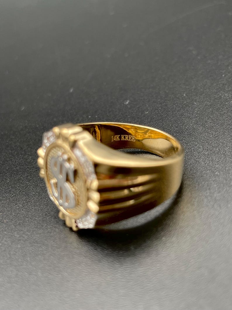 14k Gold Dollar Sign Ring With CZ - Etsy