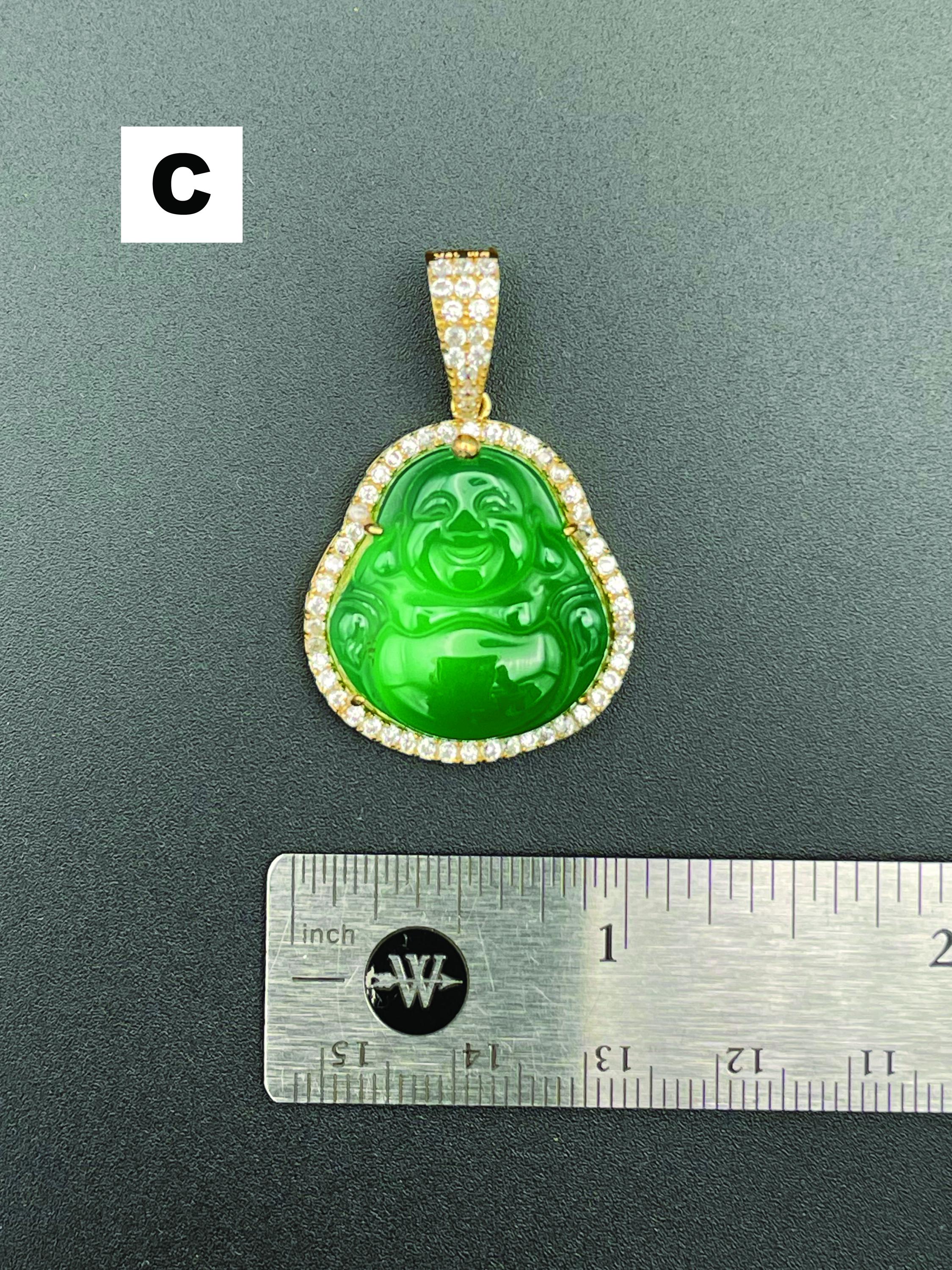 10k Gold Authentic Green Jade Laughing Buddha Pendant, Jade Charm With ...