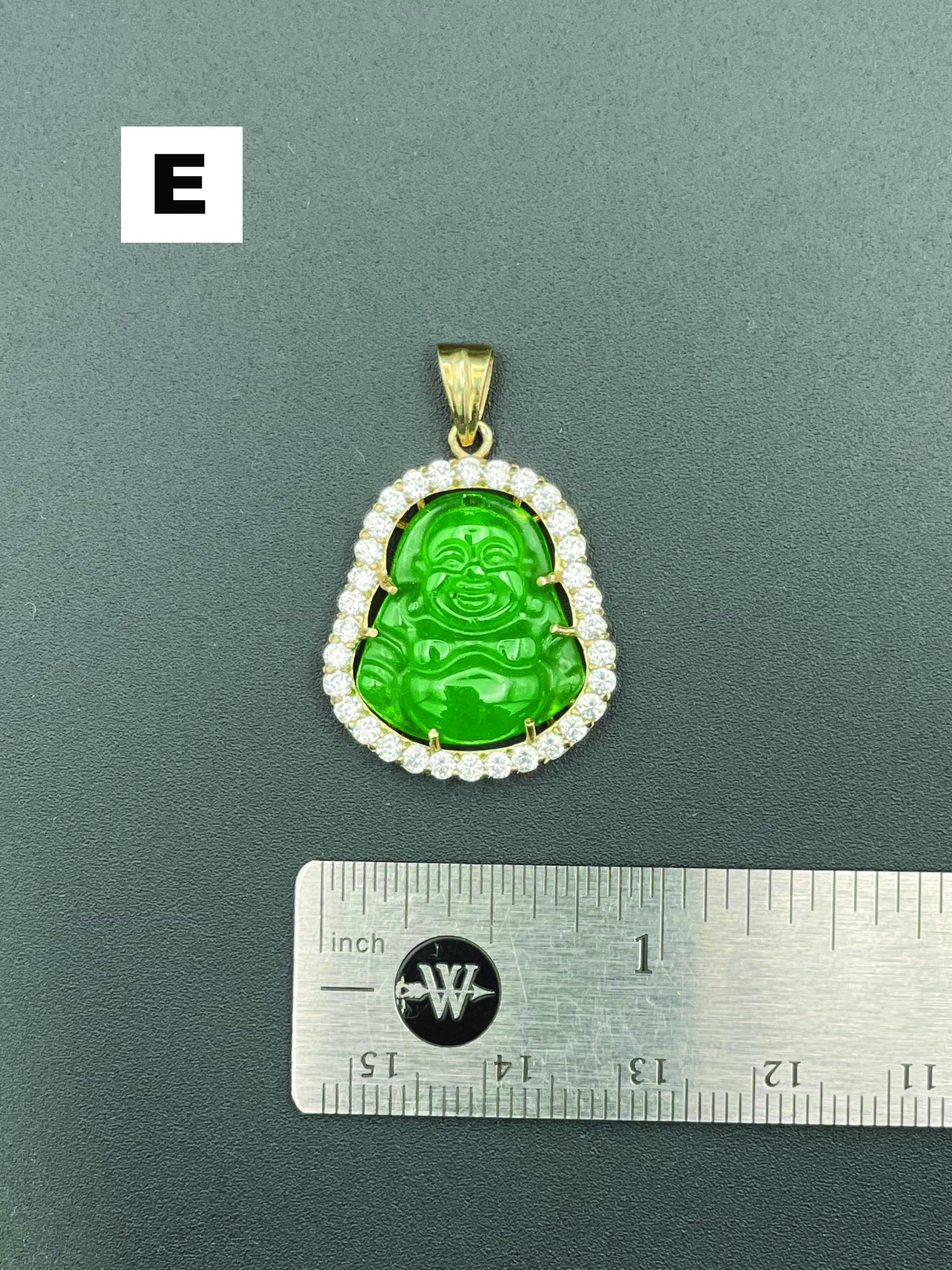 10k Gold Authentic Green Jade Laughing Buddha Pendant, Jade Charm With ...