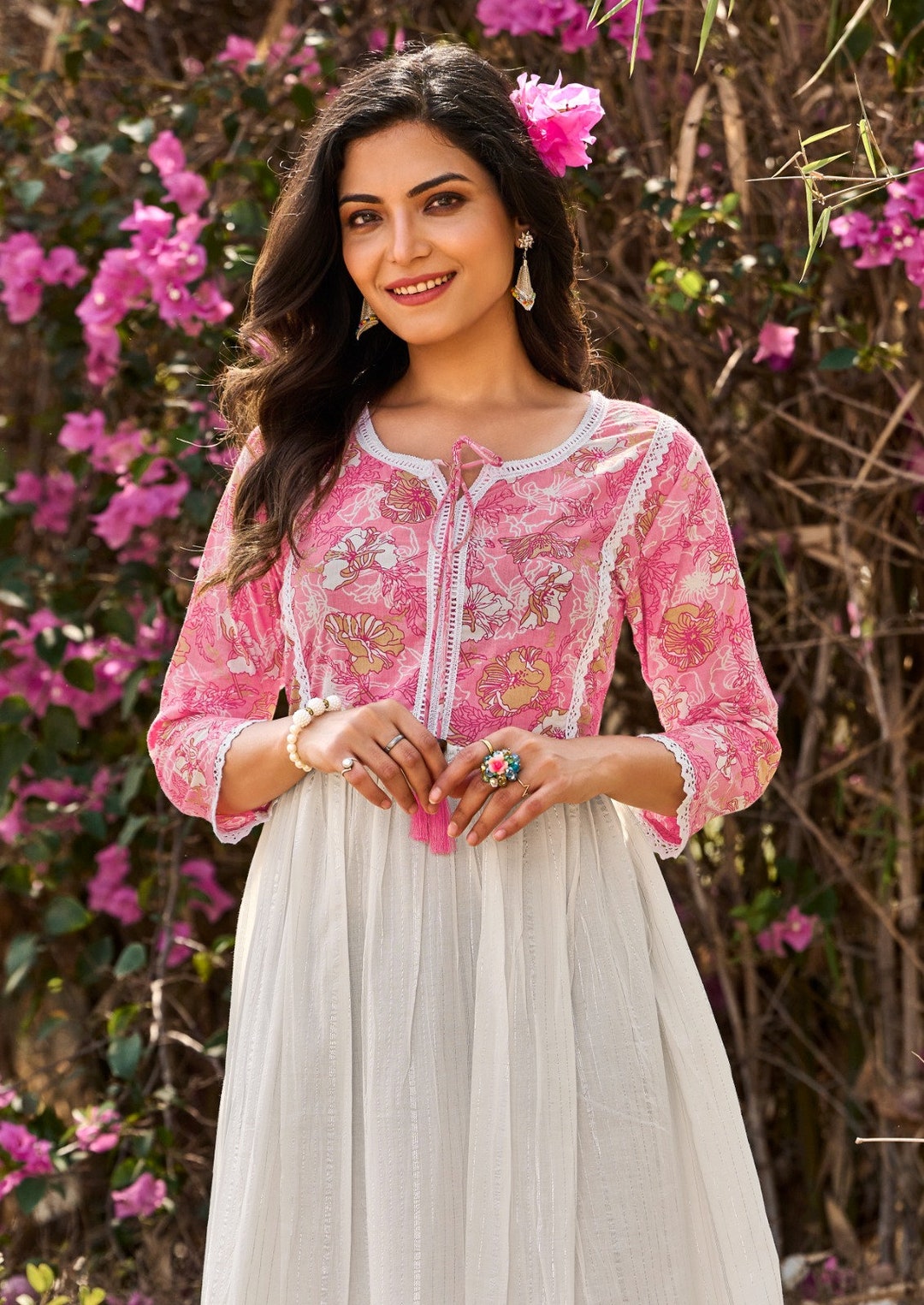 Pink With White Tunic for Women Western Wear Tunic for Girl - Etsy