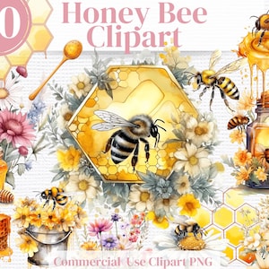 Honeybee Watercolor Png Clipart Bundle - Includes Honey Drips, Beehives ...