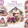 20 Pink Farm Barn Watercolor Clipart Bundle PNG, Farmhouse Clipart ...