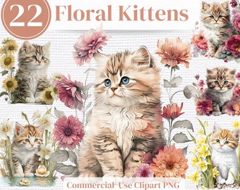 Chubby Kittens Watercolor Clipart Cute Kawaii Cartoon - Etsy
