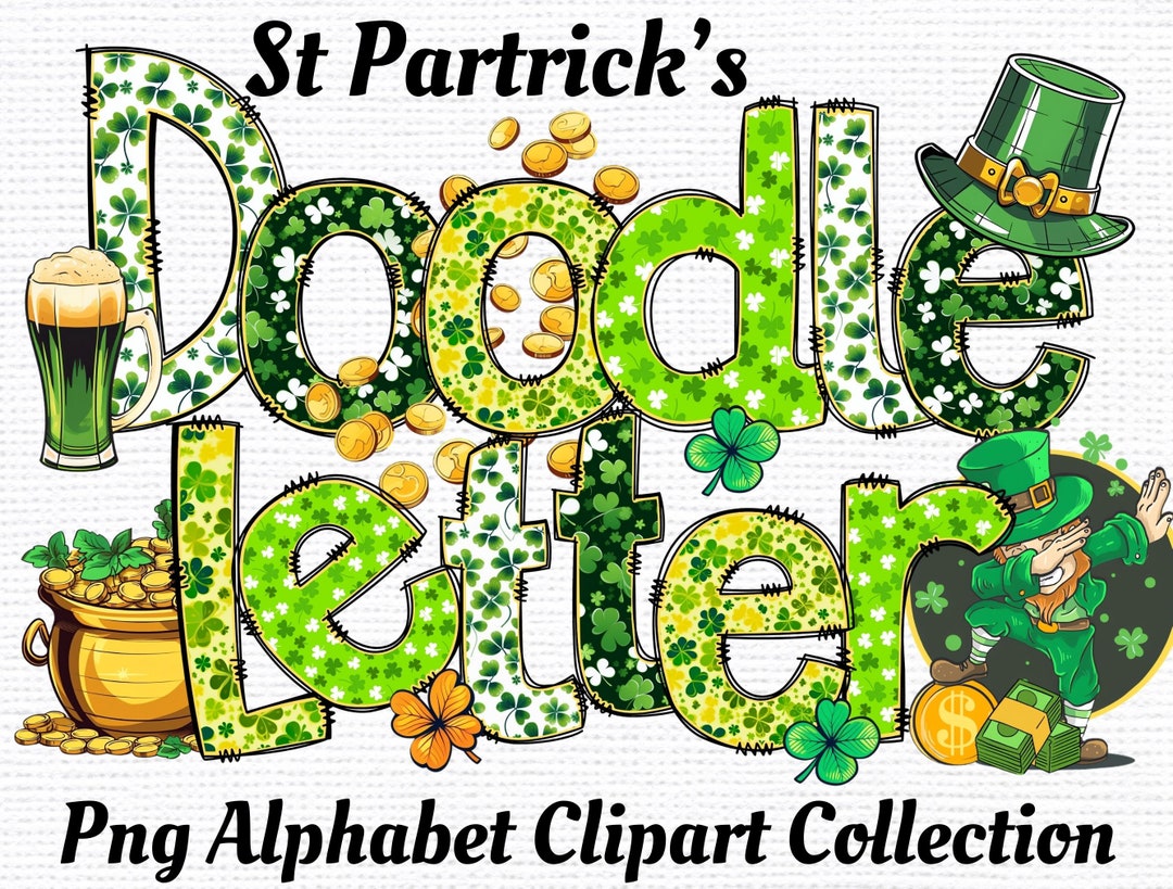 St Patricks Day Doodle Alphabet Letters Font Png Clipart - Printable ...