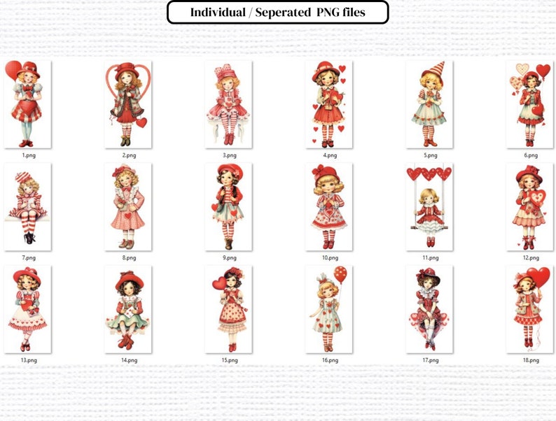 Valentines Paper Doll PNG Clipart - Watercolor Bundle - for Planners ...
