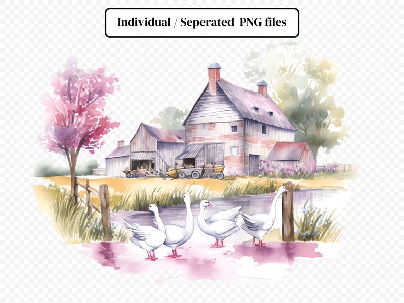 20 Pink Farm Barn Watercolor Clipart Bundle PNG Farmhouse - Etsy