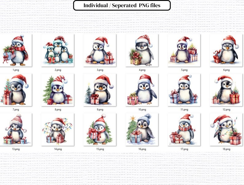 Clipartbundel aquarel kerstpinguïns (PNG) - Etsy Nederland