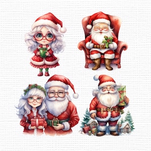Santa & Mrs Claus Christmas Png Clipart - Watercolor Winter Bundle ...