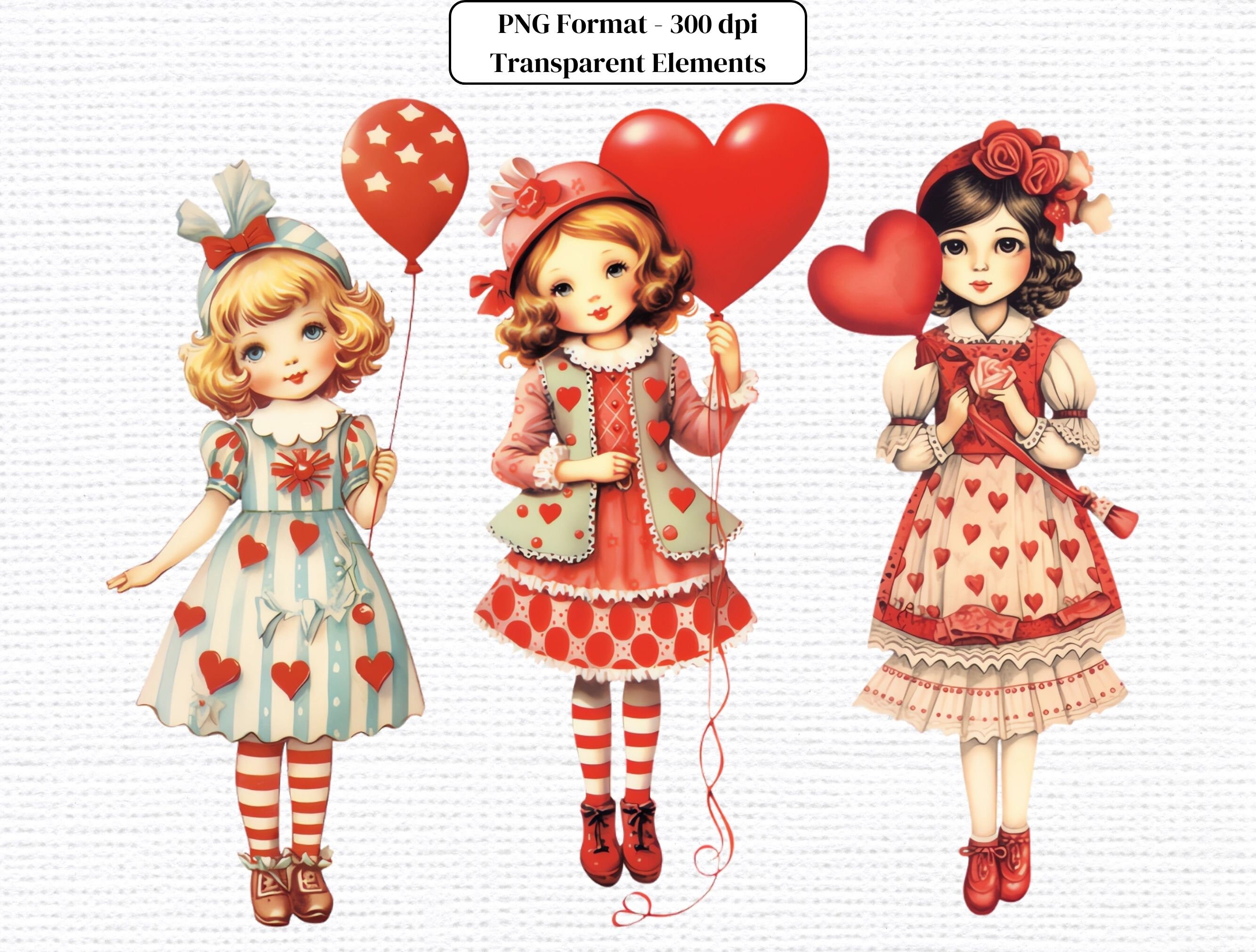 Valentines Paper Doll PNG Clipart - Watercolor Bundle - for Planners ...