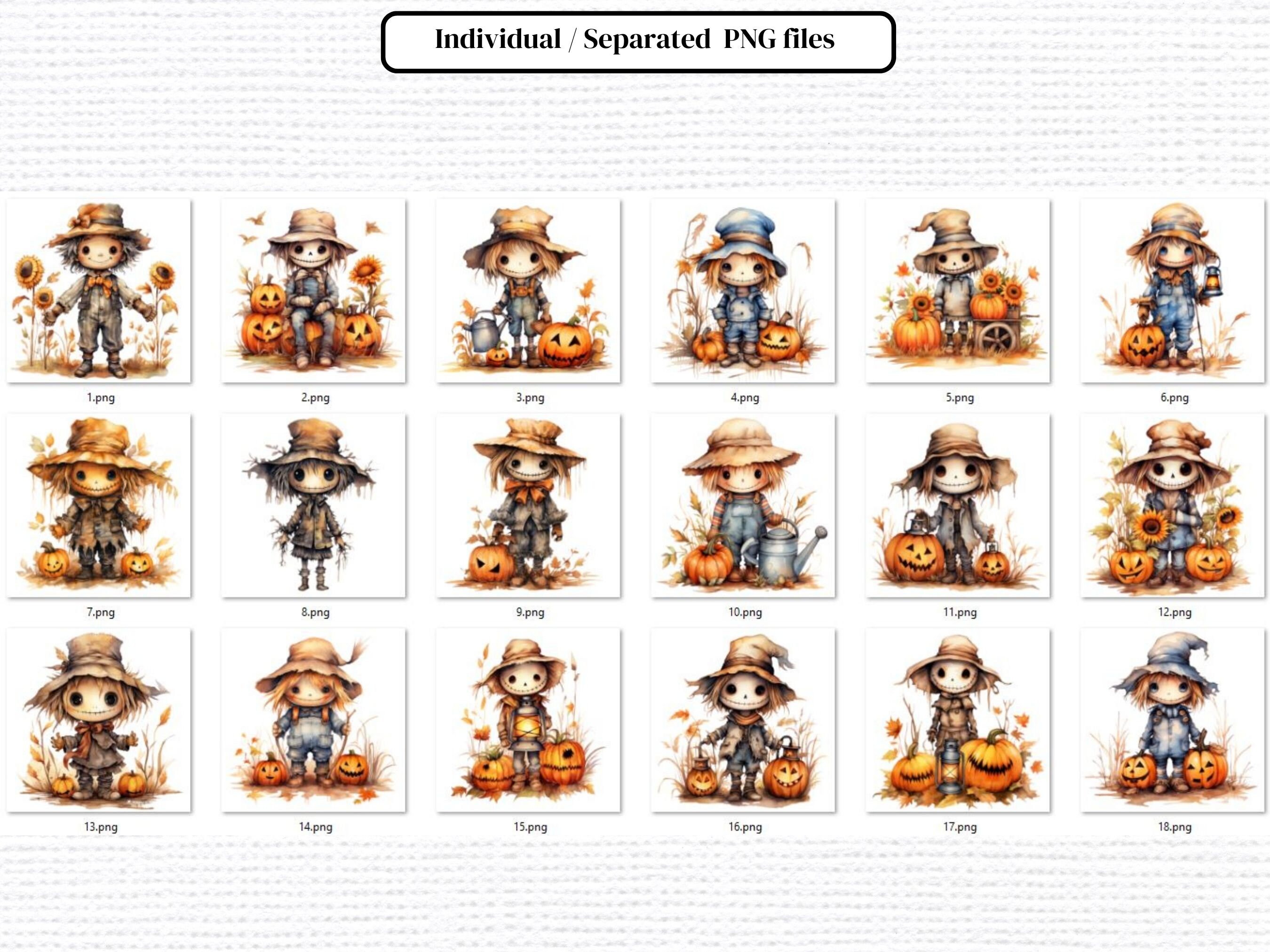 Cute Halloween Scarecrow PNG Clipart - Watercolor Clip Art Bundle ...