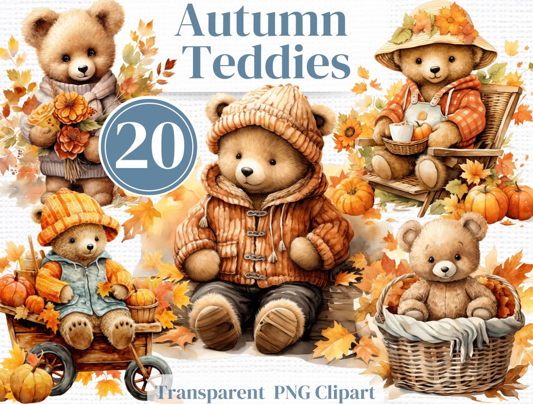 Autumn / Fall Teddy Bear PNG Clipart - Watercolor Bundle - Perfect for ...