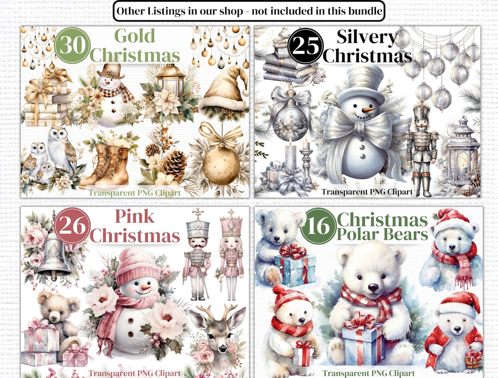 Christmas Teddy Bear Winter PNG Clipart Watercolor Bundle - Etsy
