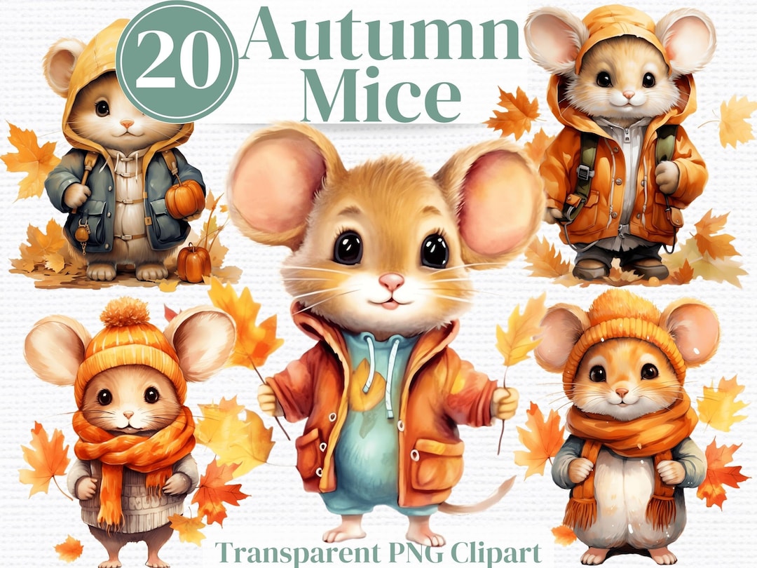 Autumn Mice Png Watercolor Clipart, Mouse Images for Planners, Tumblers ...