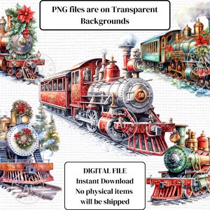Christmas Polar Express Train PNG Clipart Graphics - Winter Watercolor ...