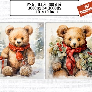 Christmas Teddy Bear Winter PNG Clipart - Watercolor Bundle - Perfect ...