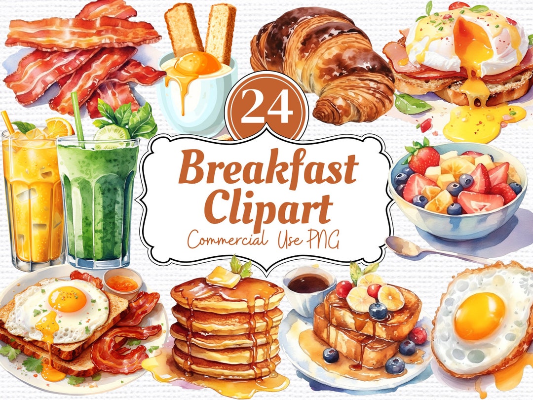 Breakfast Brunch Food Png Clipart Graphics - Watercolor Bundle - 24 ...