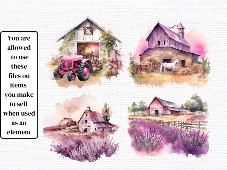 20 Pink Farm Barn Watercolor Clipart Bundle PNG Farmhouse - Etsy