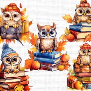 Cute Autumn Reading Owl PNG Clipart - Watercolor Bookworm Art Design ...