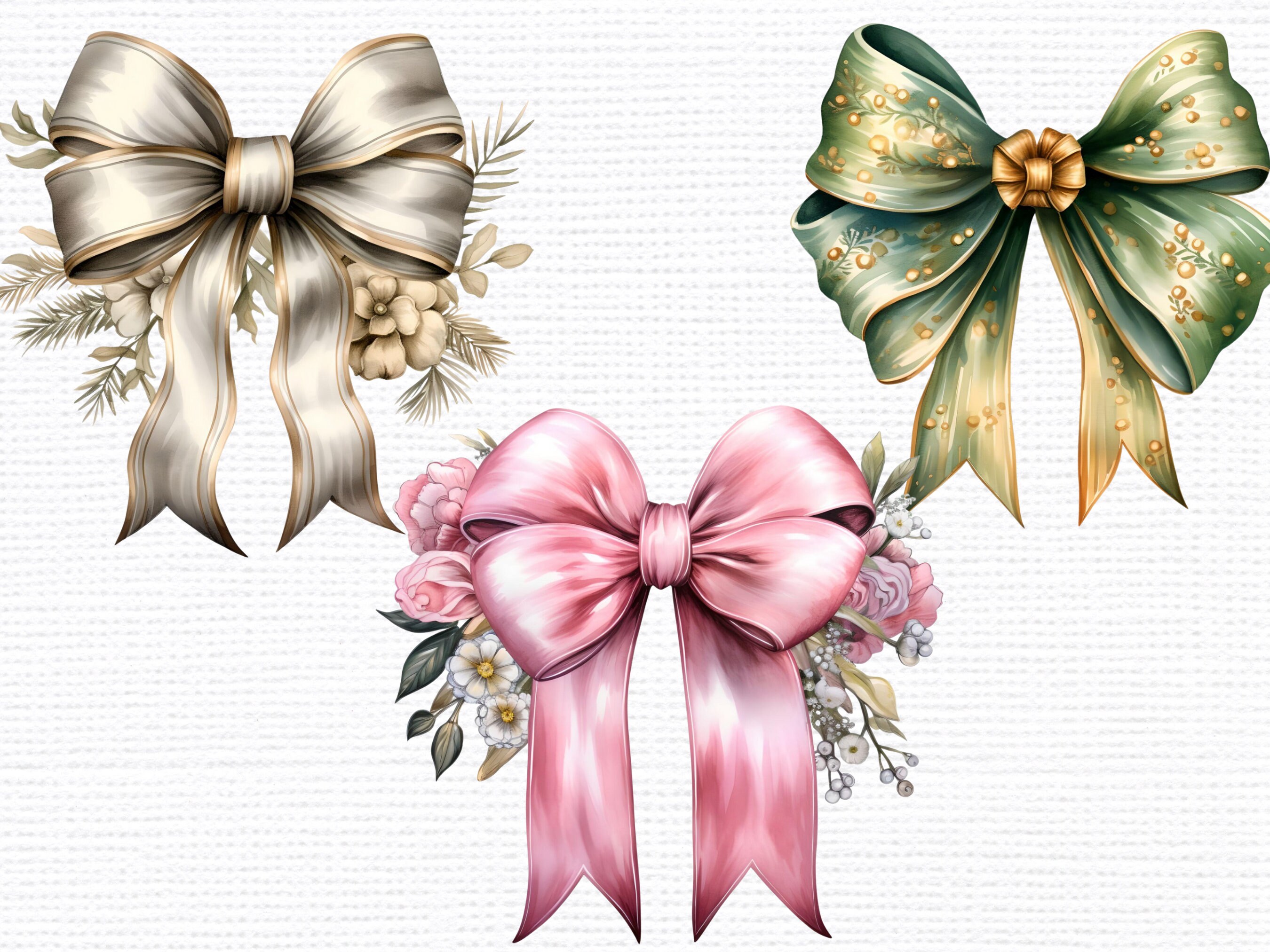 Christmas Bows Png Clipart Watercolor Winter Festive Bundle - Etsy