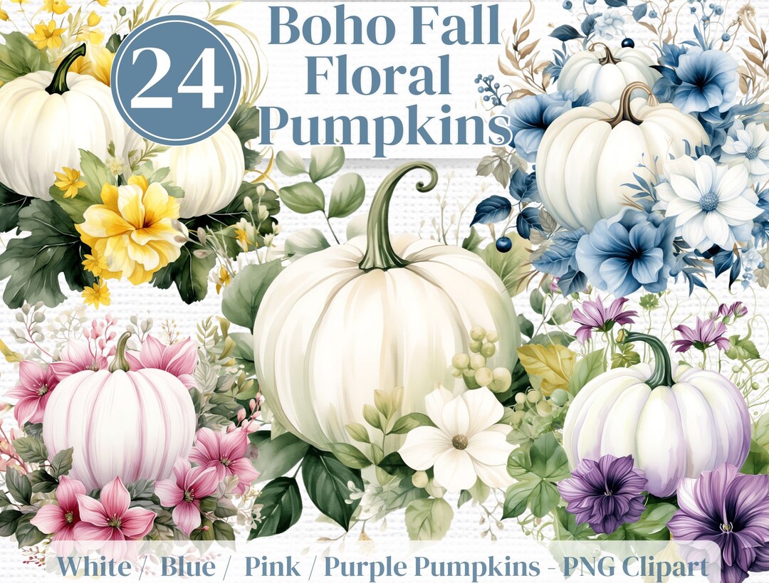 Floral Pumpkin PNG Clipart -watercolor Beige White Pink Blue Purple ...