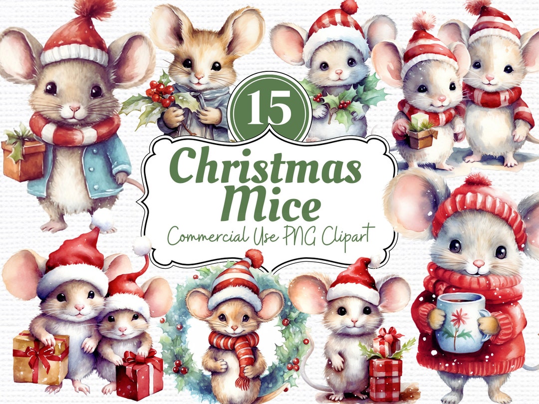 Christmas Mice Watercolor Clipart Bundle: Winter PNG (digital Download ...