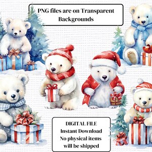 Christmas Polar Bear Winter PNG Clipart - Watercolor Bundle - Perfect ...