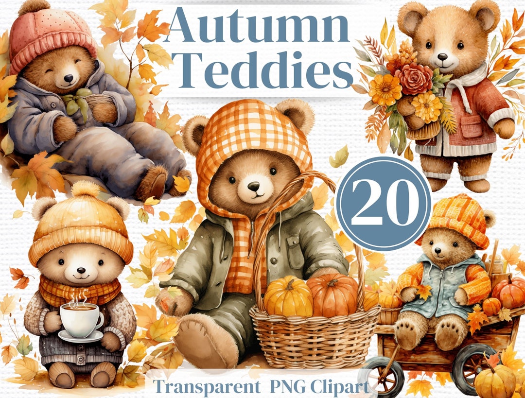 Autumn Teddy Bear Watercolor Clipart Bundle (PNG Digital Download) - Etsy