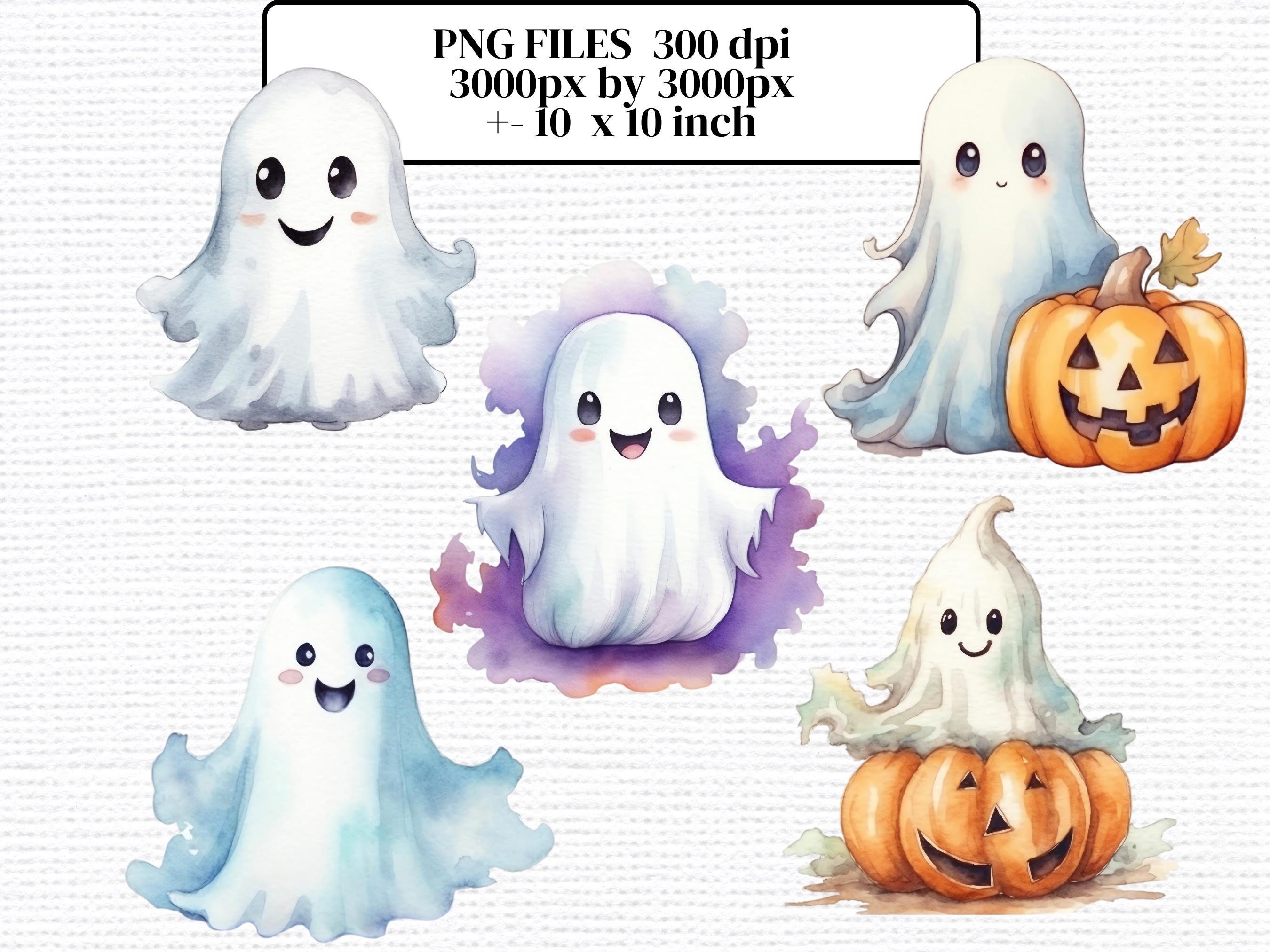 Cute Halloween Ghost Clipart Png Graphics Watercolor Clipart - Etsy