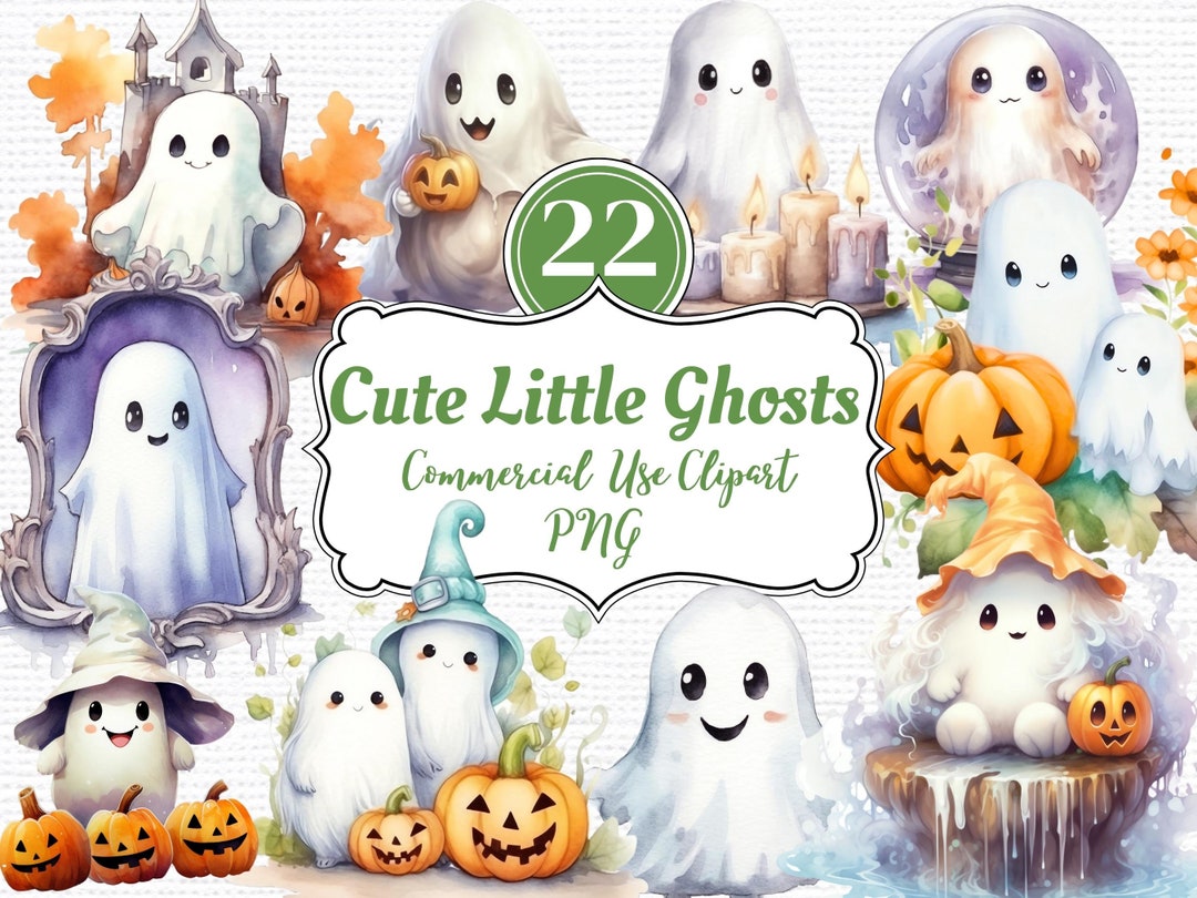 Cute Halloween Ghost Clipart Png Graphics - Watercolor Clipart Bundle ...