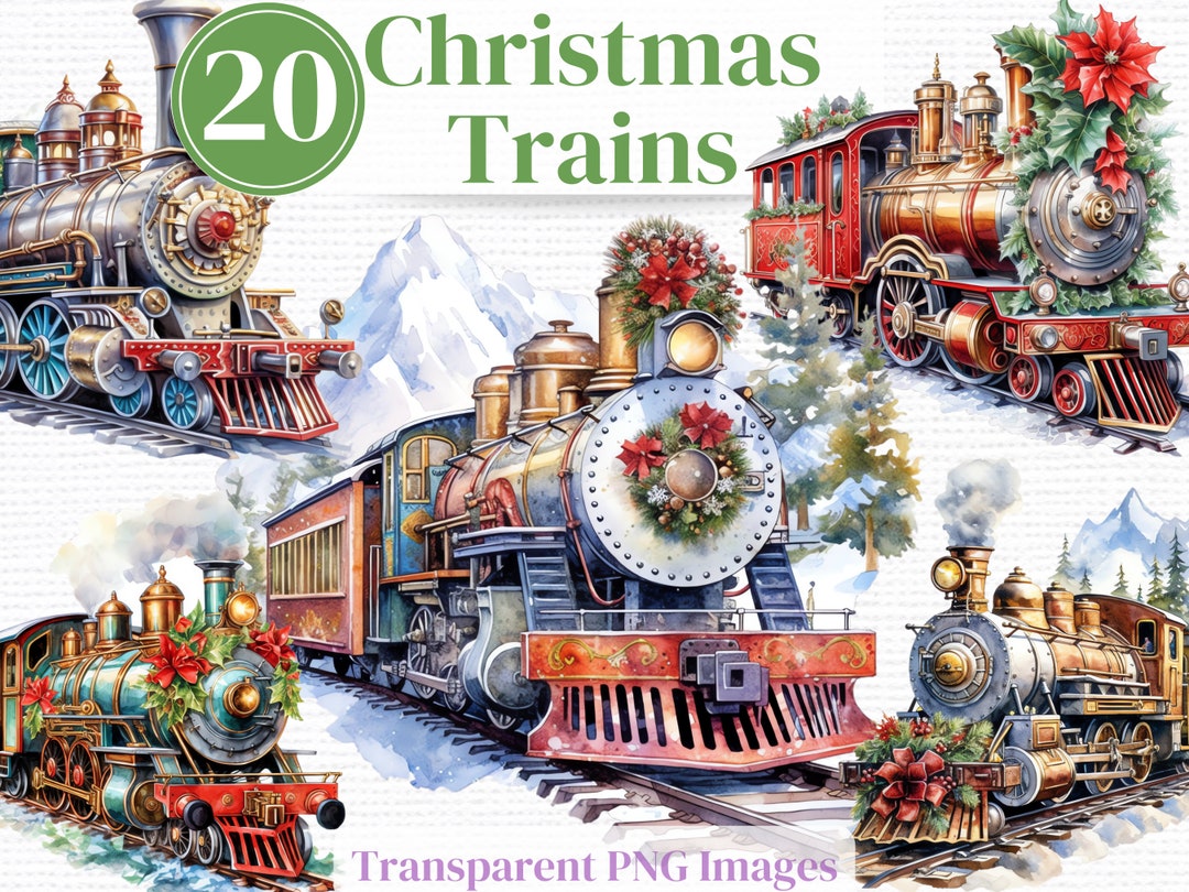 Christmas Polar Express Train PNG Clipart Graphics - Winter Watercolor ...