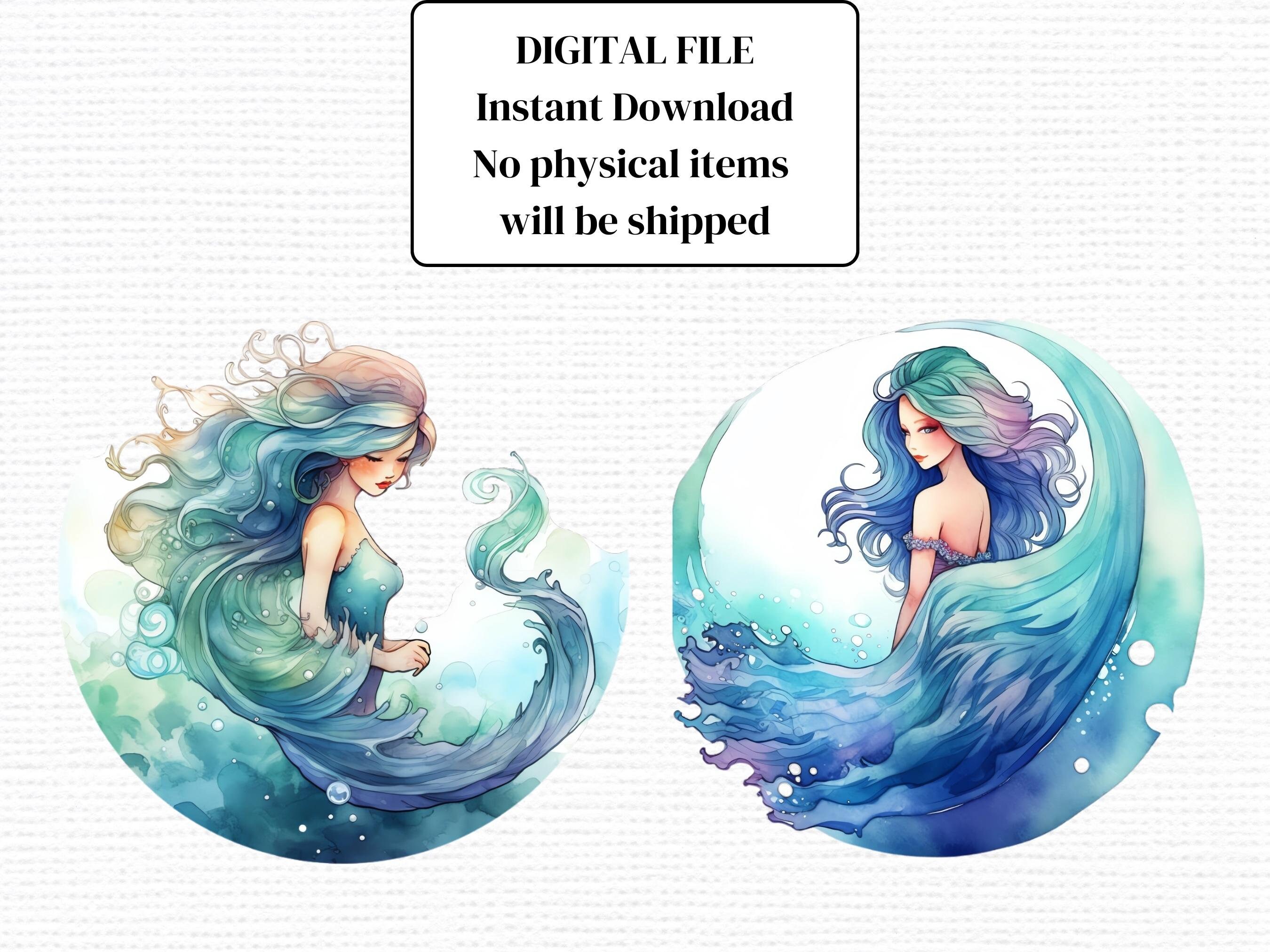 Pastel Fantasy Mermaid Clipart Png Watercolor Clipart Bundle - Etsy