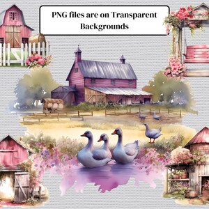 Pink Farm Barn Watercolor Clipart Bundle: Commercial Use (PNG, Instant ...