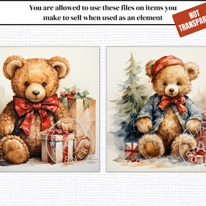Christmas Teddy Bear Winter PNG Clipart - Watercolor Bundle - Perfect ...