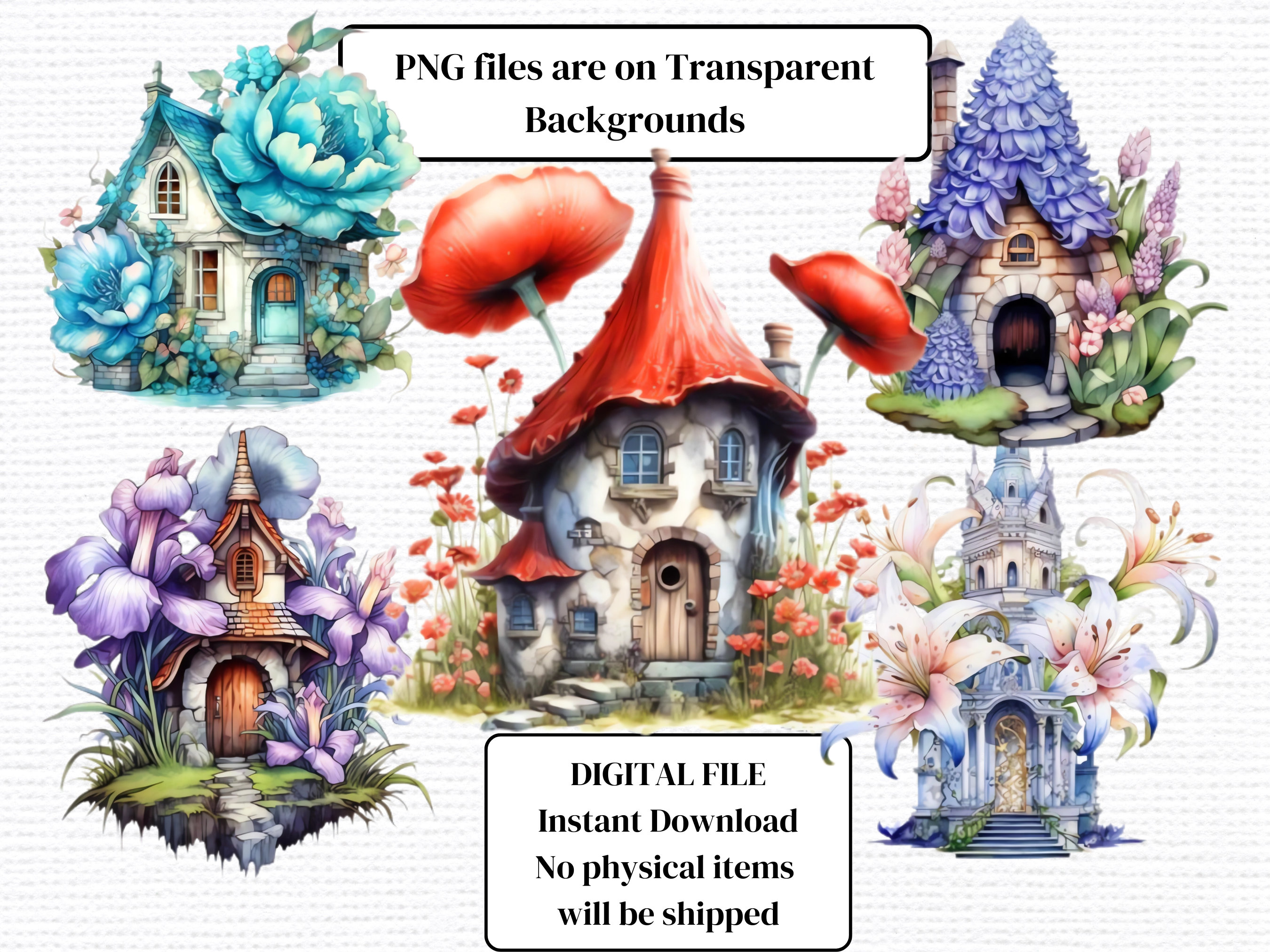 Watercolor Flower Fairy House Clipart: Magic Fruit Pixie PNG Bundle ...