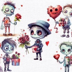 Cute Valentines Zombie Png Clipart - Watercolor Romantic Bundle ...