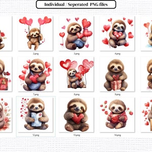 Cute Valentines Love Sloths Png Clipart Designs - Watercolor Valentine ...