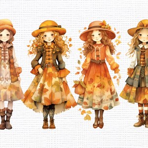 Autumn Girls / Dolls Clipart Png - Fall Ephemera- Printable Watercolor ...