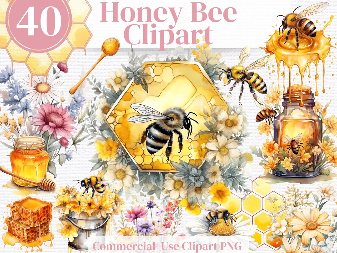 Honeybee Watercolor Png Clipart Bundle - Includes Honey Drips, Beehives ...
