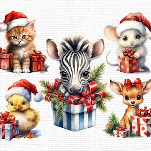 Cute Baby Christmas Animals Png Clipart - Watercolor Winter Bundle ...