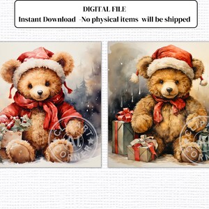Christmas Teddy Bear Winter PNG Clipart - Watercolor Bundle - Perfect ...